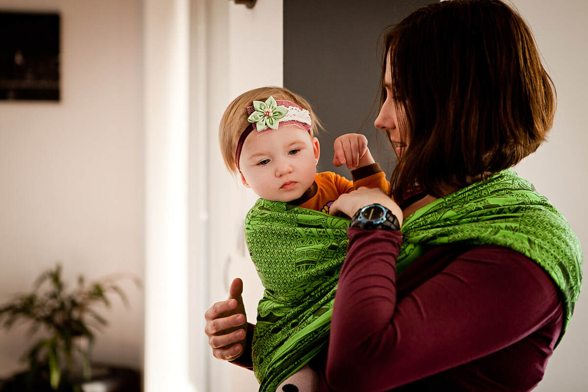 Baby Wrap, Jacquard Weave (100% cotton) - Cats Purple&Green - size XS